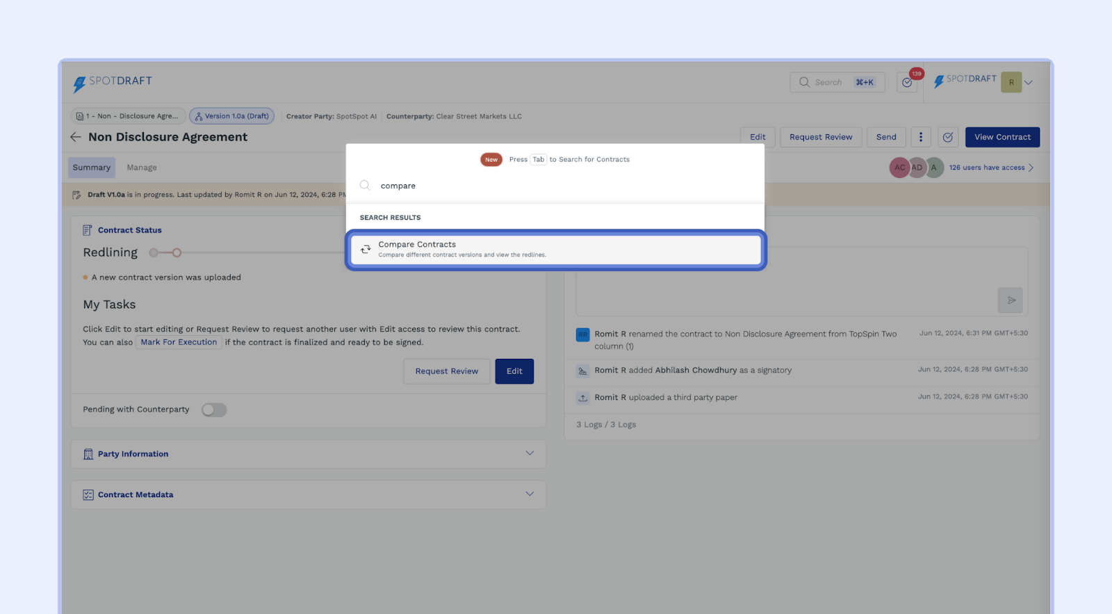 Comparing Contract Versions in SpotDraft – SpotDraft