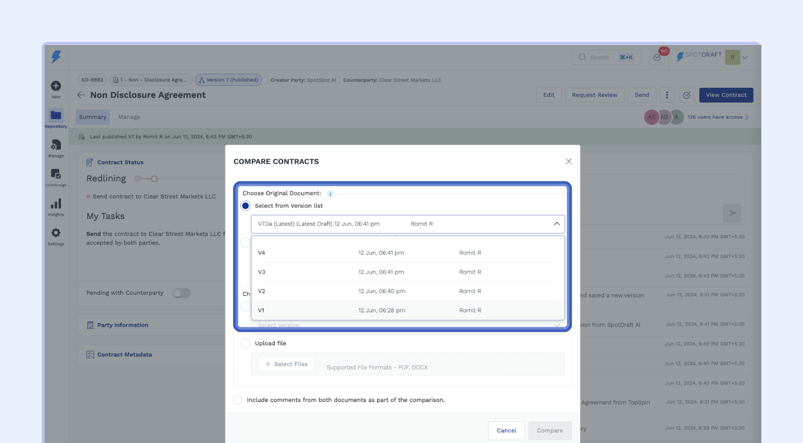 Comparing Contract Versions in SpotDraft – SpotDraft