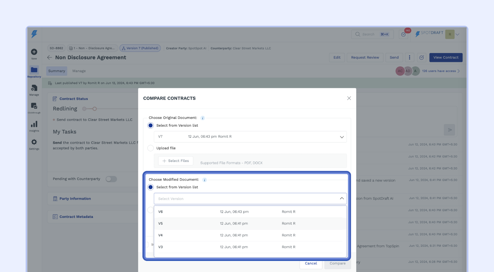 Comparing Contract Versions in SpotDraft – SpotDraft