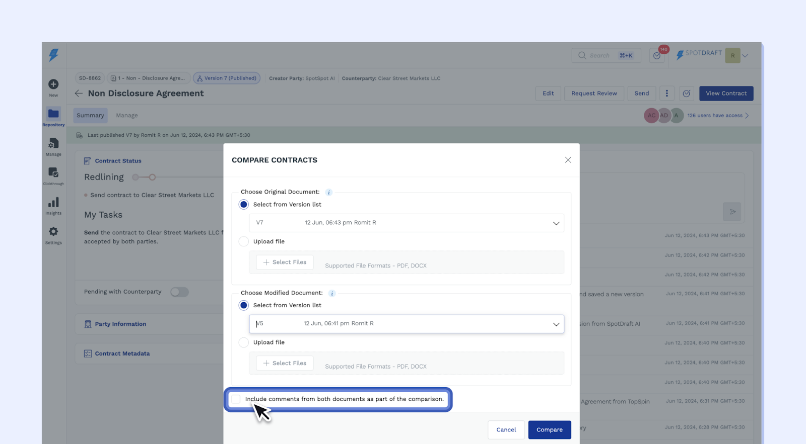 Comparing Contract Versions in SpotDraft – SpotDraft