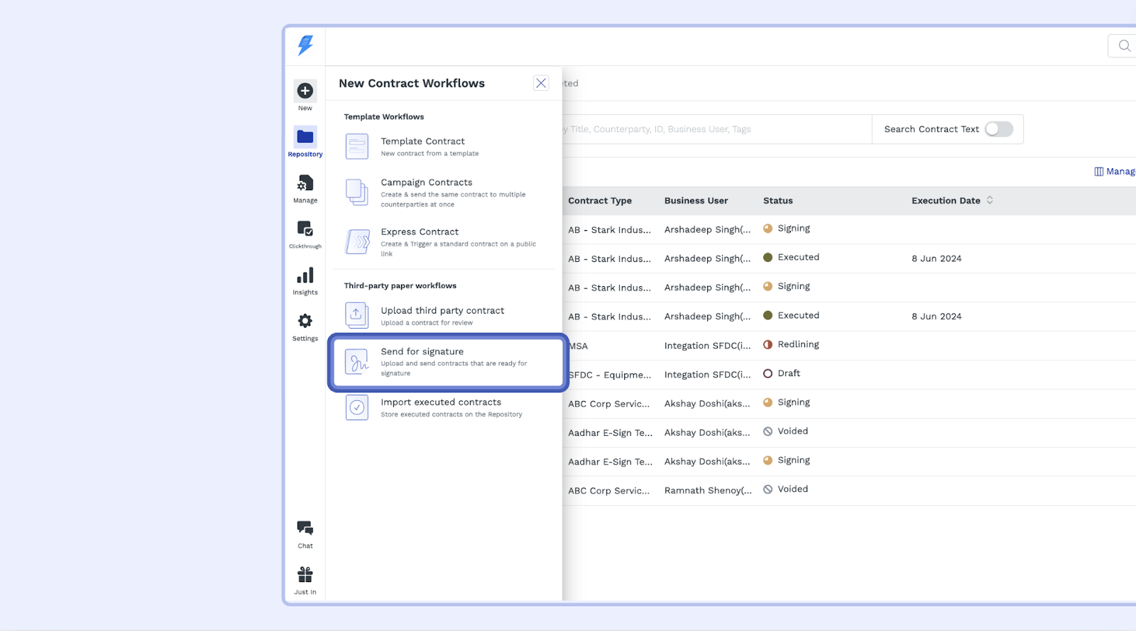 Sending a Contract for Signature in SpotDraft Native E-Sign – SpotDraft