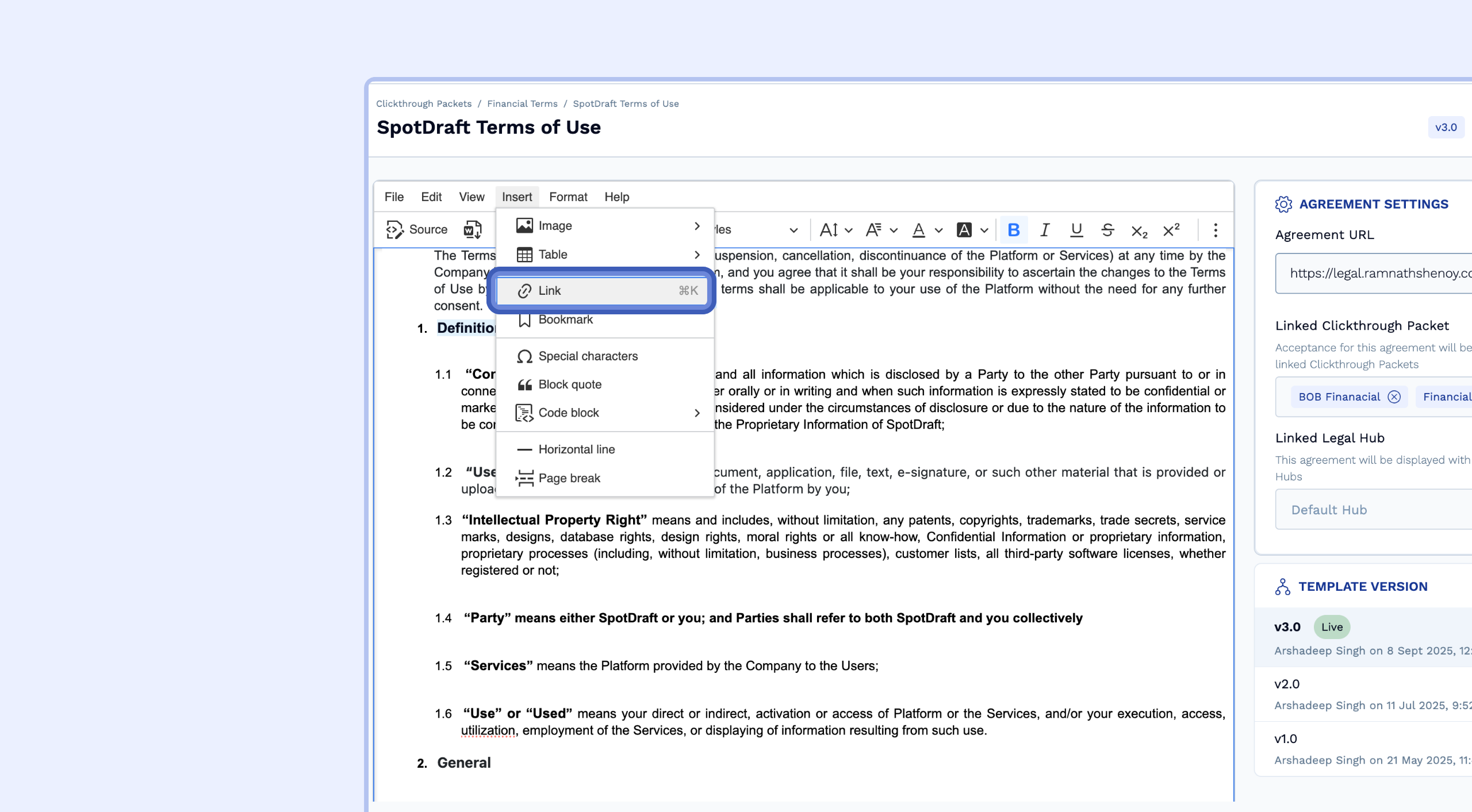 Cross-Referencing / Hyperlinking Sections in Clickthrough Editor – SpotDraft
